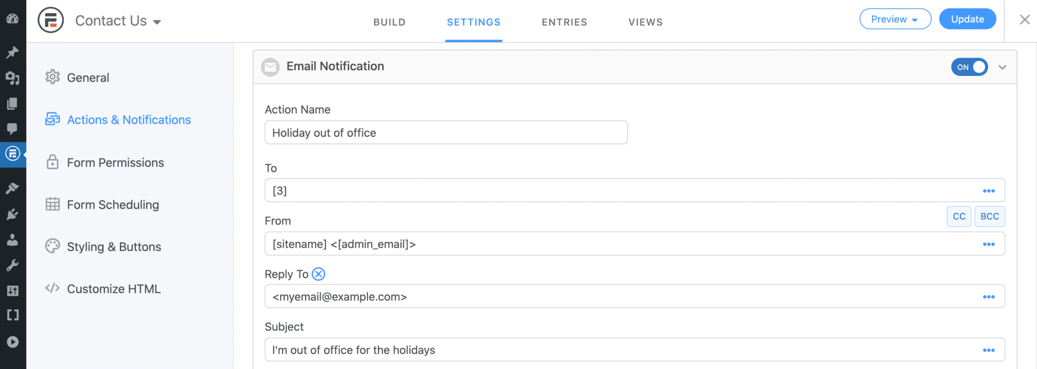 How to Send a Holiday Out of Office Message from a WordPress Form