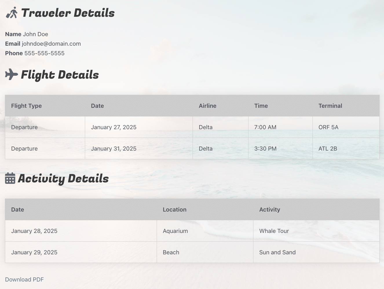 Trip Itinerary Template - Formidable Forms